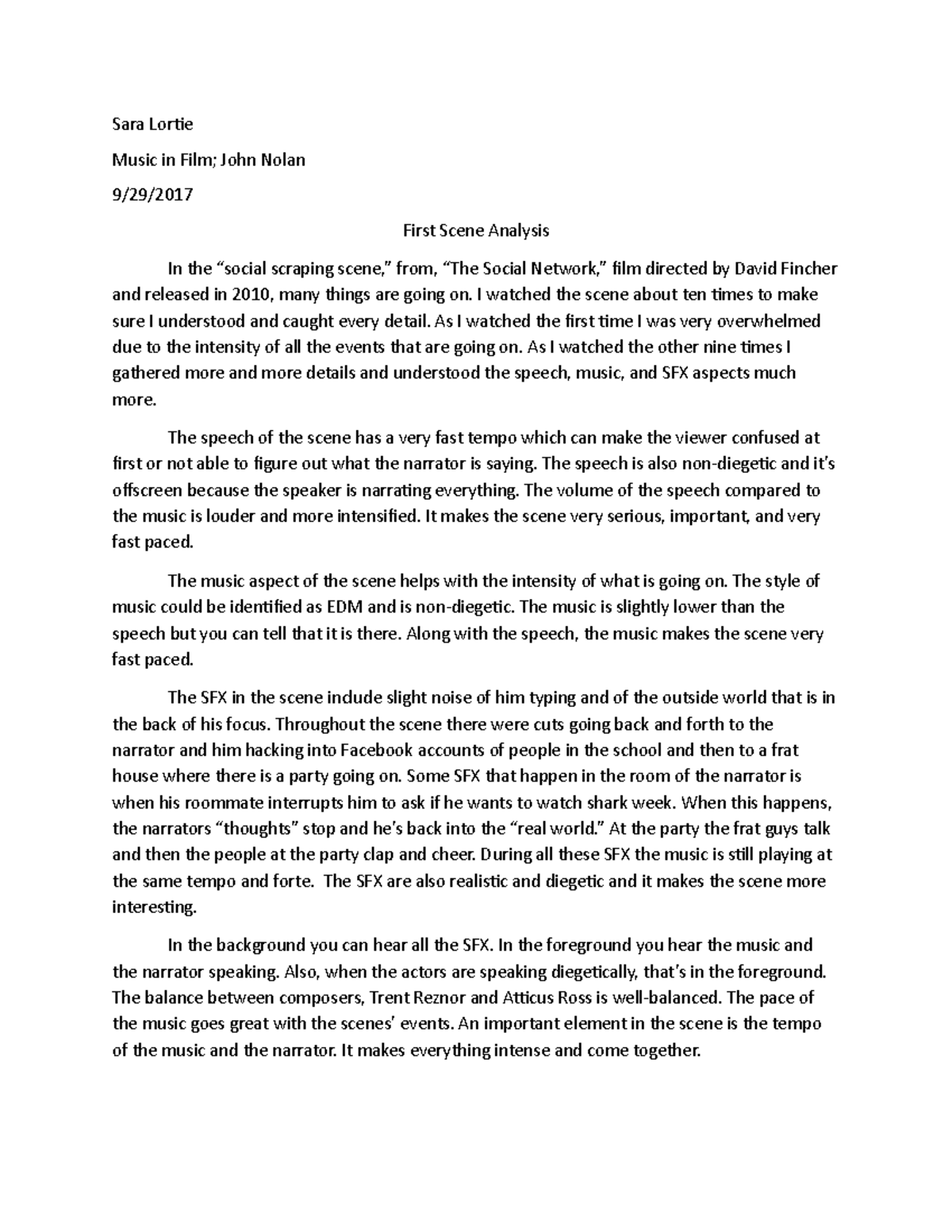 Music in Film- First Scene Analysis - Sara Lorie Music in Film; John ...