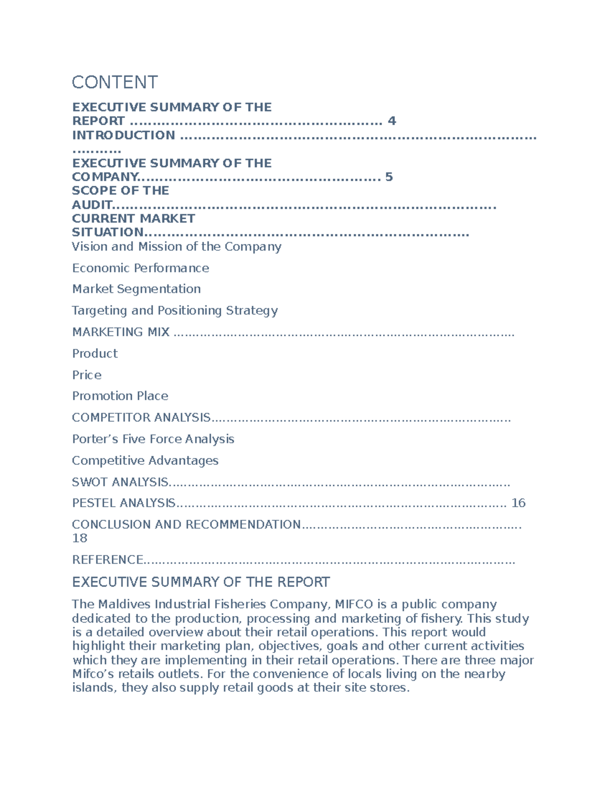 Content - notes - CONTENT EXECUTIVE SUMMARY OF THE REPORT - Studocu