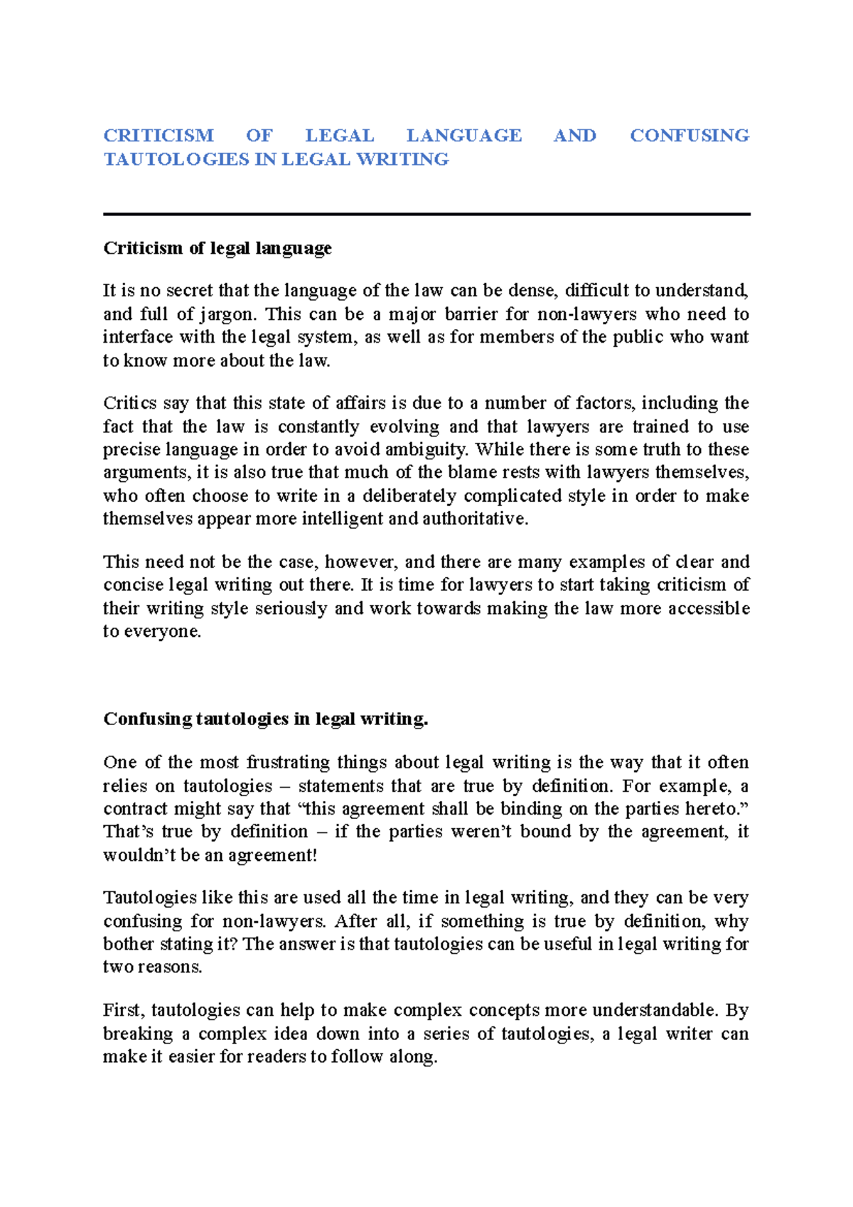 2.5 Criticism of legal language - CRITICISM OF LEGAL LANGUAGE AND ...