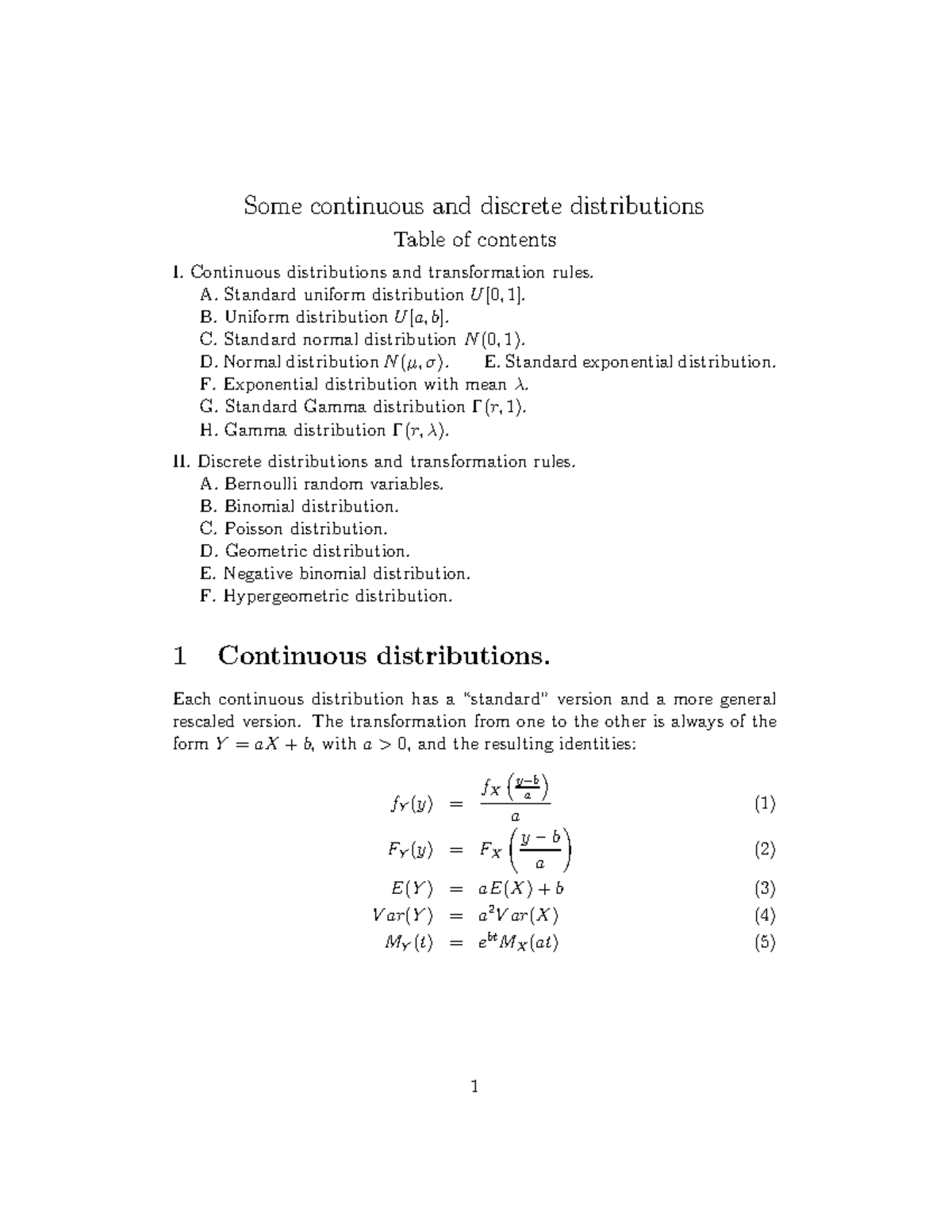 Distributions - Some continuous and discrete distributions Table of ...