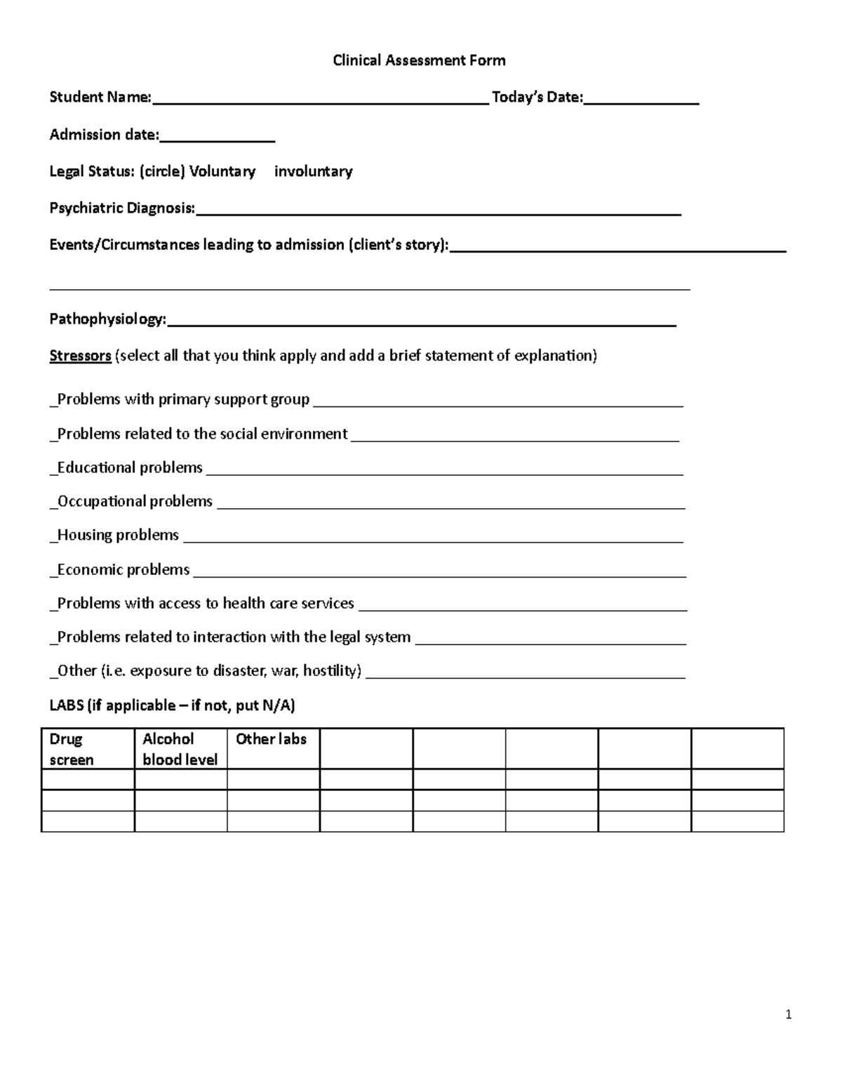 Clinical paperwork 2021 - Clinical Assessment Form Student - Studocu