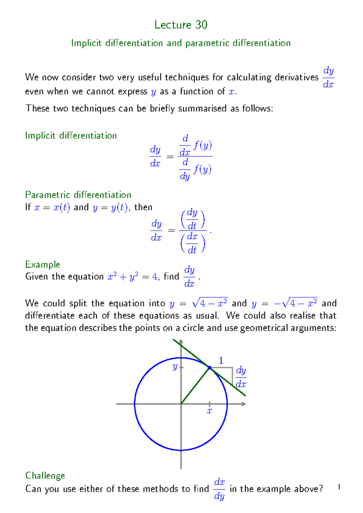Lecture 30 Implicit Differentiation And Parametric Differentiation