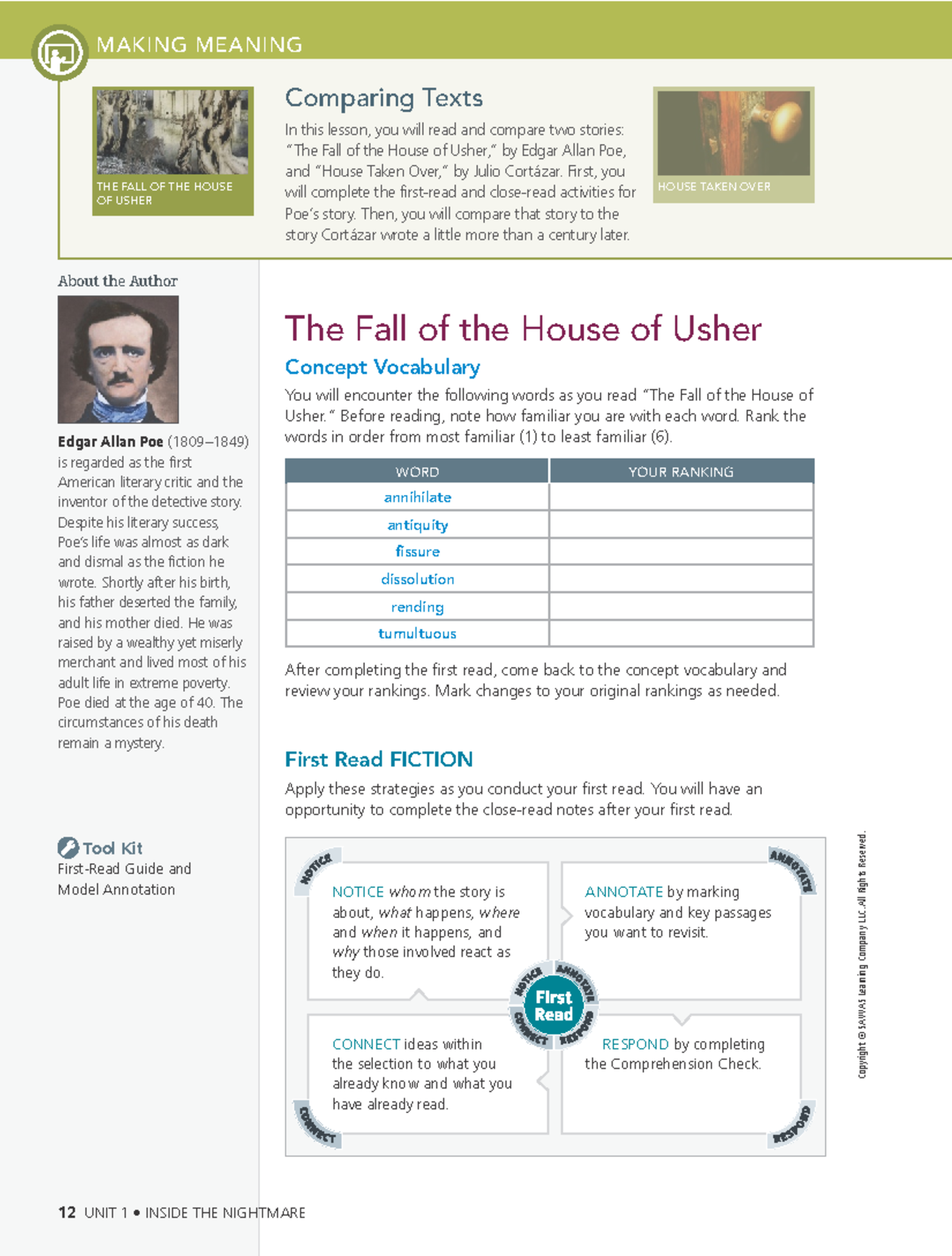The Fall of the House of Usher (PDF) - Copyright © SAVVAS Learning Company LLC. All Rights ...