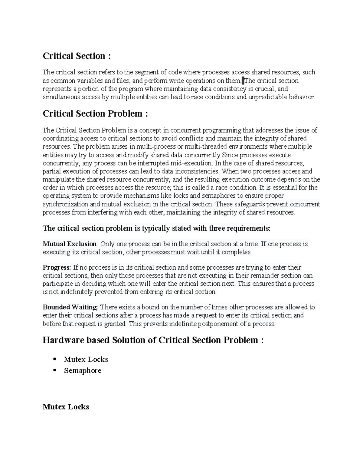 OS assignment critical section - Critical Section : The critical ...