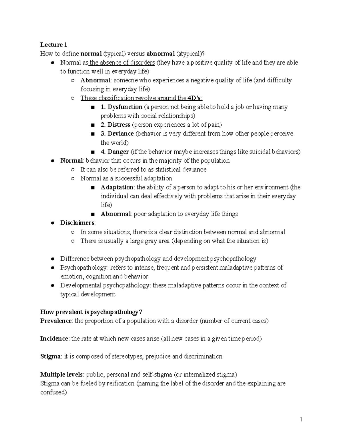 Developmental Psychology - Lecture 1 How to define normal (typical ...