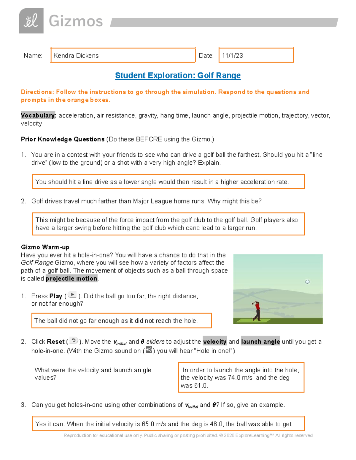 Kendra Dickens golf range gizmo - Name: Kendra Dickens Date: 11/1 ...