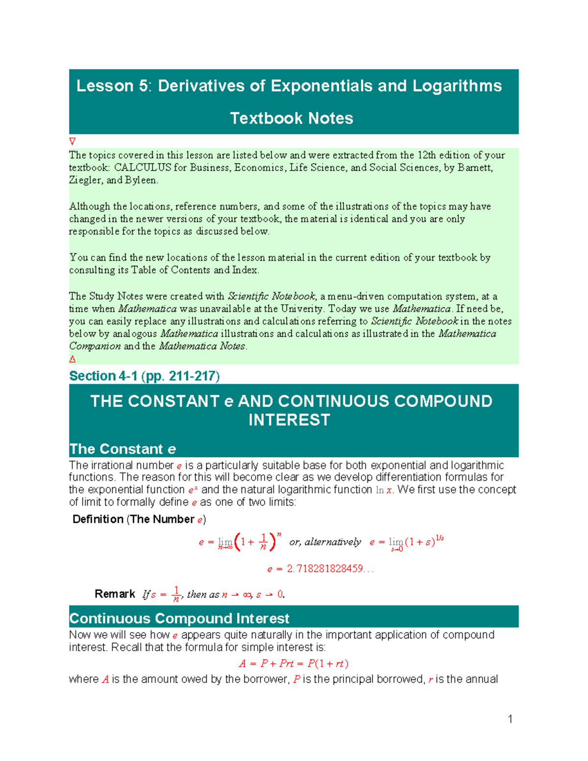 L5 Textbook Notes - pdf - Lesson 5:Derivatives of Exponentials and ...