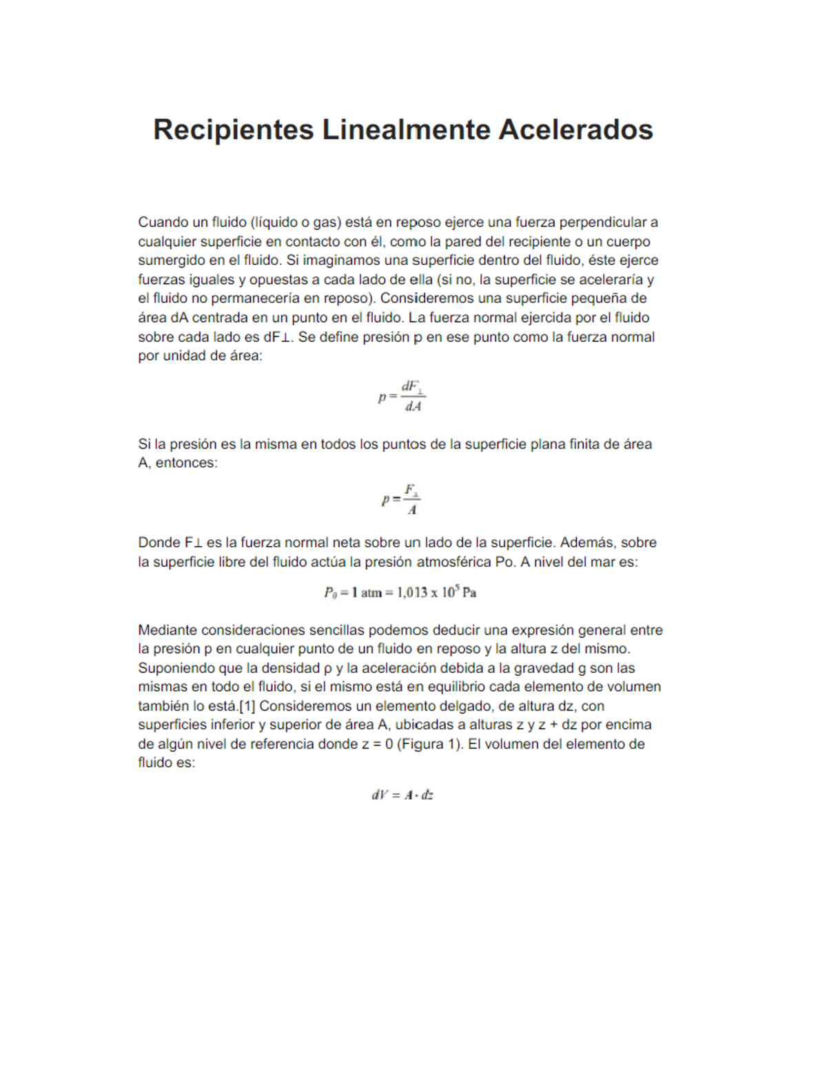 2.6. Recipientes linealmente acelerados V - Mecánica De Fluidos - Studocu