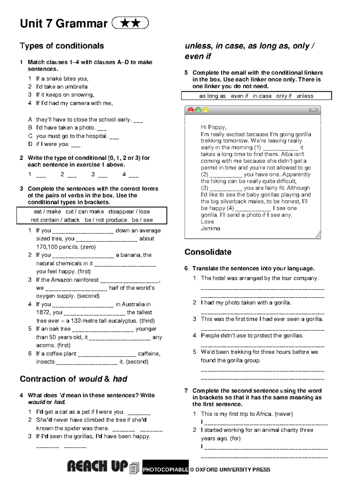 Grammar Unit 7 2star - ujgu - Unit 7 Grammar Types of conditionals 1 ...