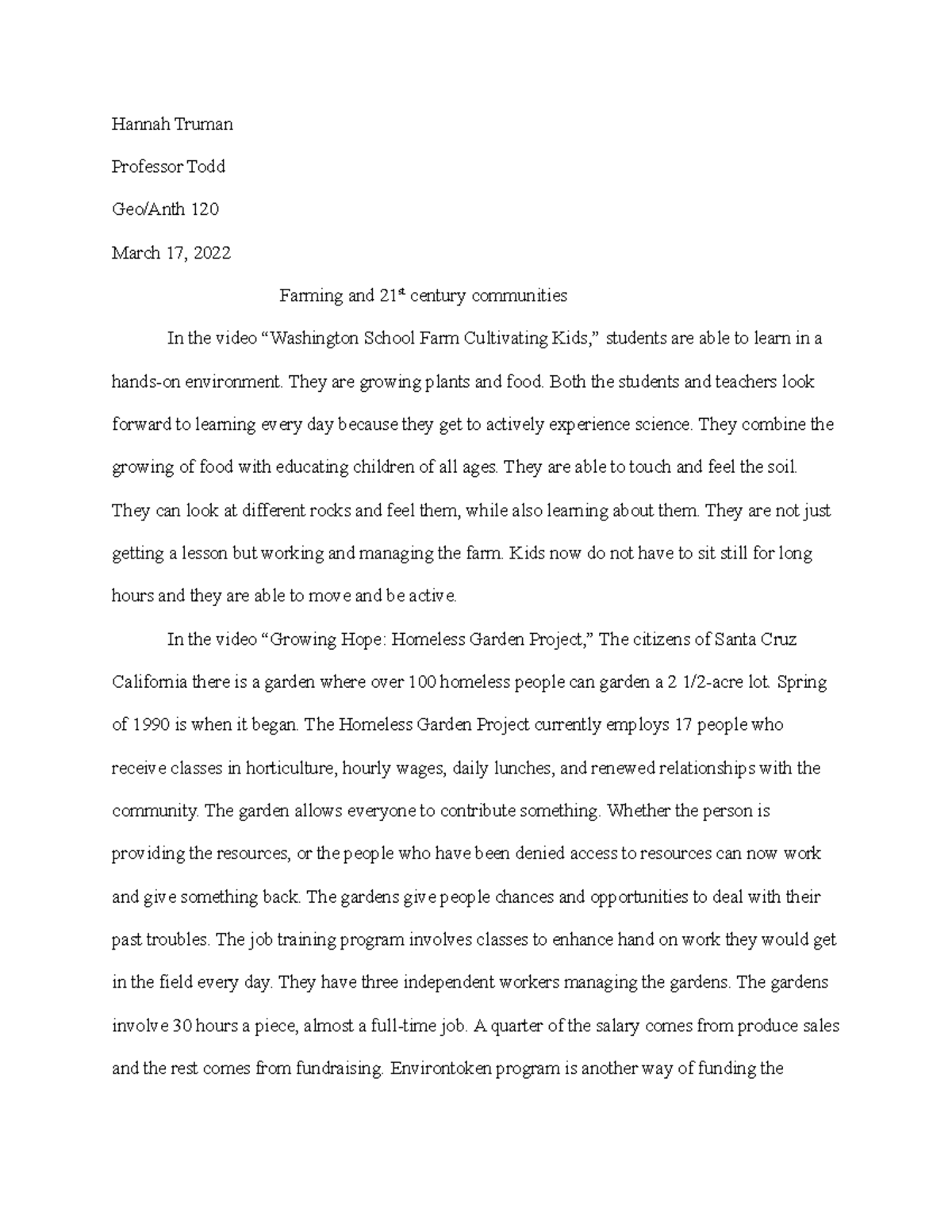 3:21:22 Farming - Paper assignment from the lecture material. - Hannah ...