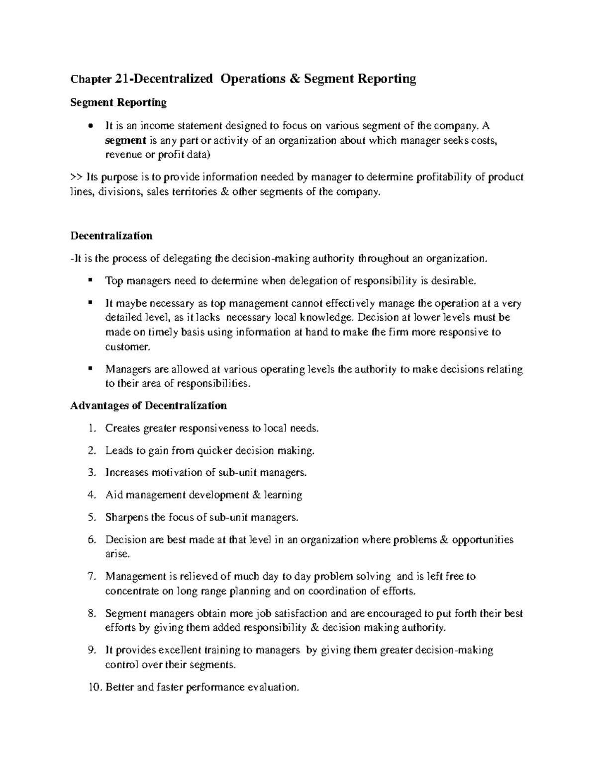 Chapter 21-Module 2 Decentralization and Segment Reporting - Chapter 21 ...