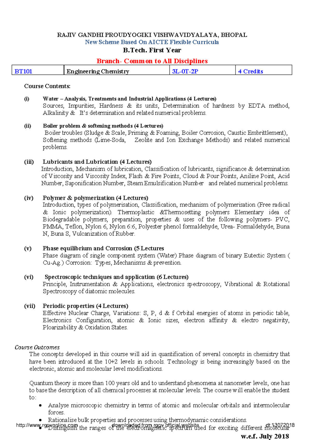 Rgpv syllabus aicte bt 101 engineering chemistry - w.e. July 2018 RAJIV GANDHI PROUDYOGIKI - Studocu