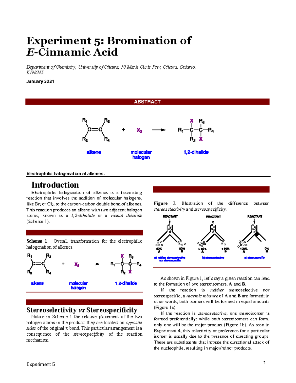 Experiment 5 1321242 - Experiment 5 : Bromination of E-Cinnamic Acid ...