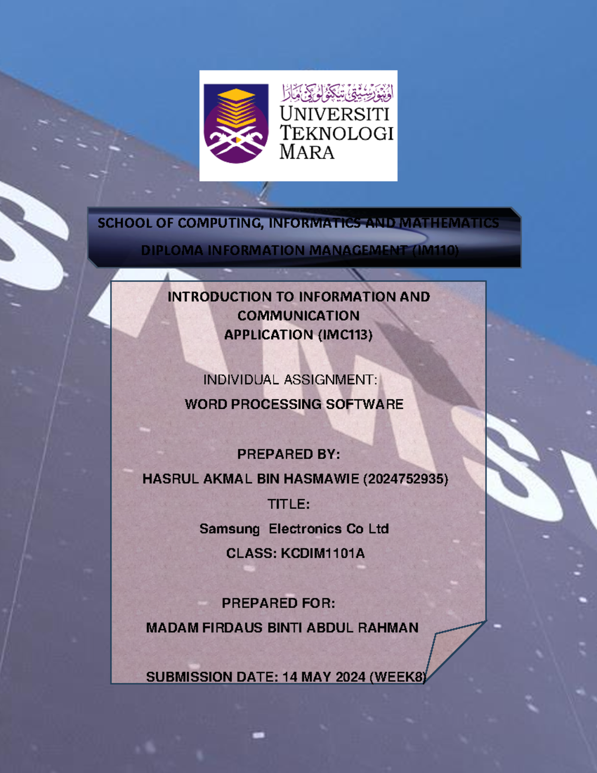 Combinepdf 23 - Assignment IMC113 - SCHOOL OF COMPUTING, INFORMATICS AND MATHEMATICS DIPLOMA ...