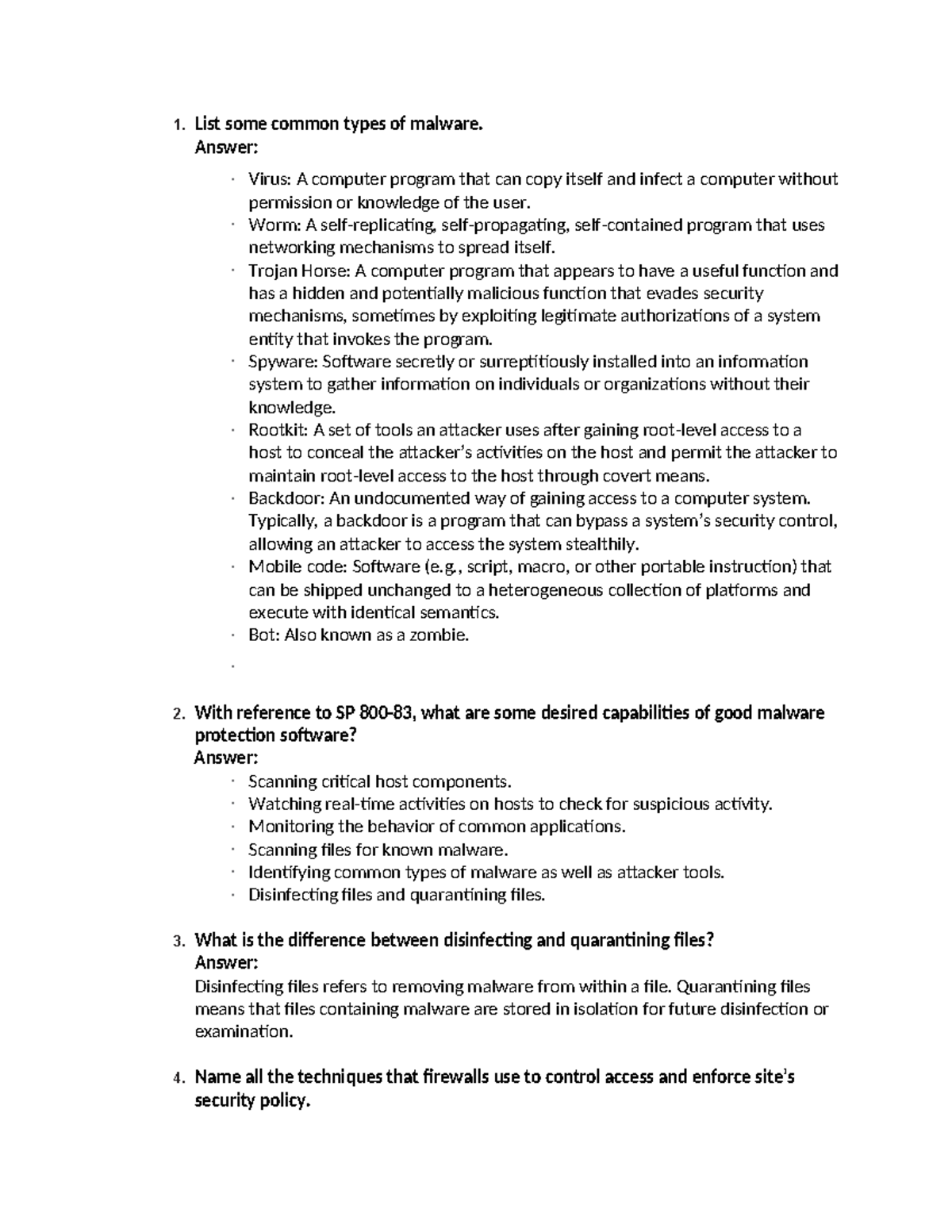 Chapter 6 Turnin - 1. List some common types of malware. Answer: Virus: A computer program that ...