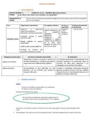 D1 A1 Sesion Leemos UN Díptico Sobre LOS Derechos DEL NIÑO - ACTIVIDAD DE APRENDIZAJE 1 I. DATOS ...