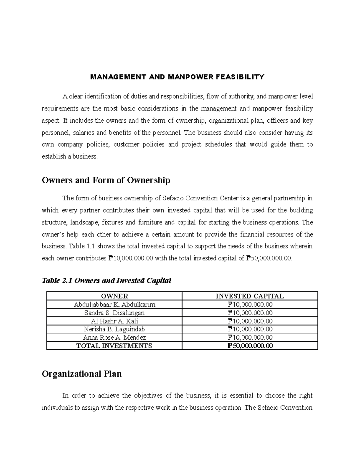 Management- Aspects Sefacio- Convention-HALL - MANAGEMENT AND MANPOWER ...