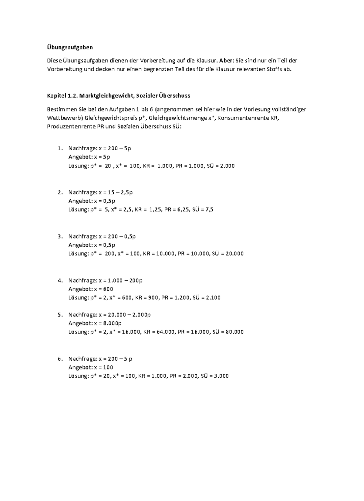 Mikroökonomie Aufgaben mit Lösungen - Warning: TT: undefined function: 32 Übungsaufgaben Diese ...