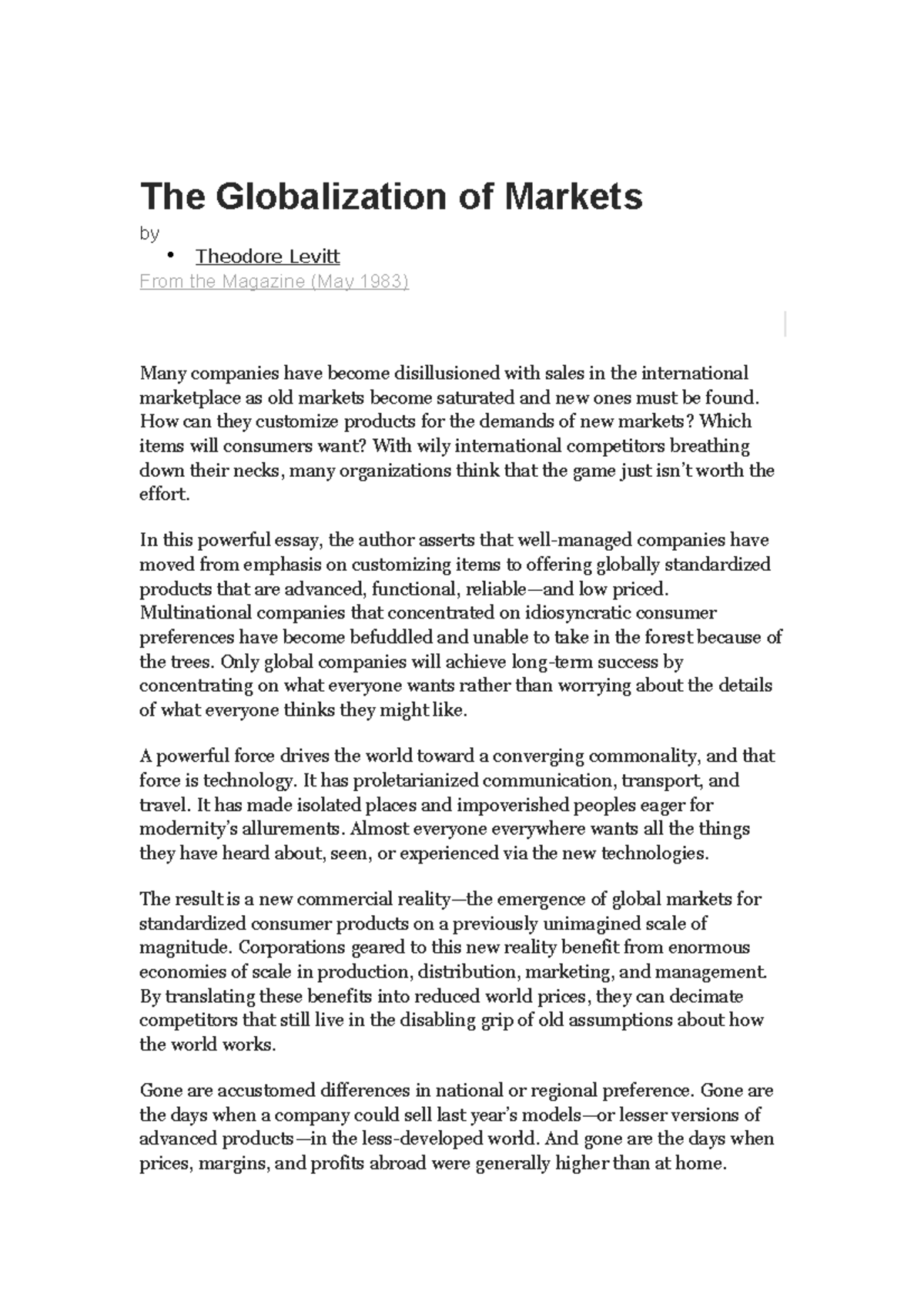 Globalization (已自动恢复) - The Globalization of Markets by Theodore Levitt ...