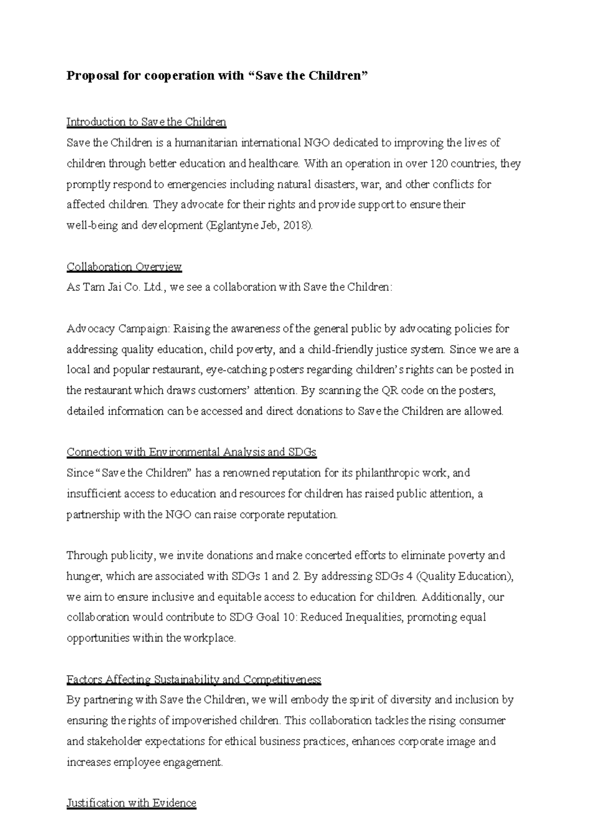 Proposal for cooperation with “save the children” - Proposal for cooperation with “Save the ...