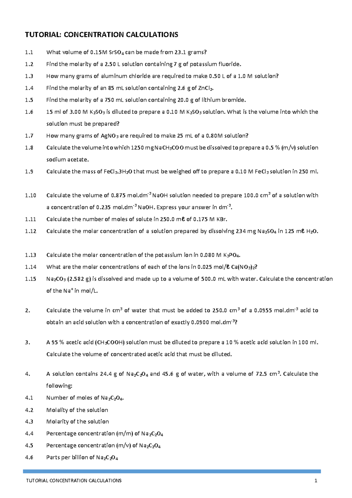 Tutorial Concentration Calculations - TUTORIAL: CONCENTRATION ...