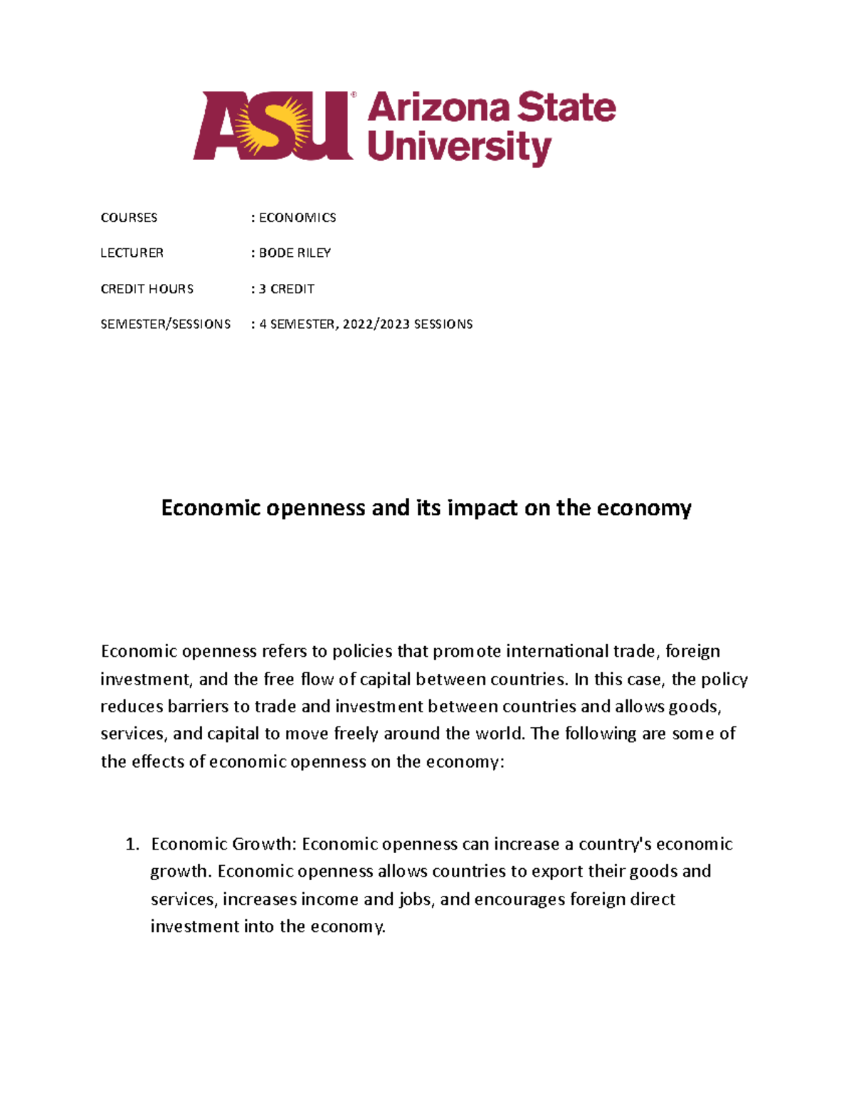 Economic openness and its impact on the economy - COURSES : ECONOMICS ...