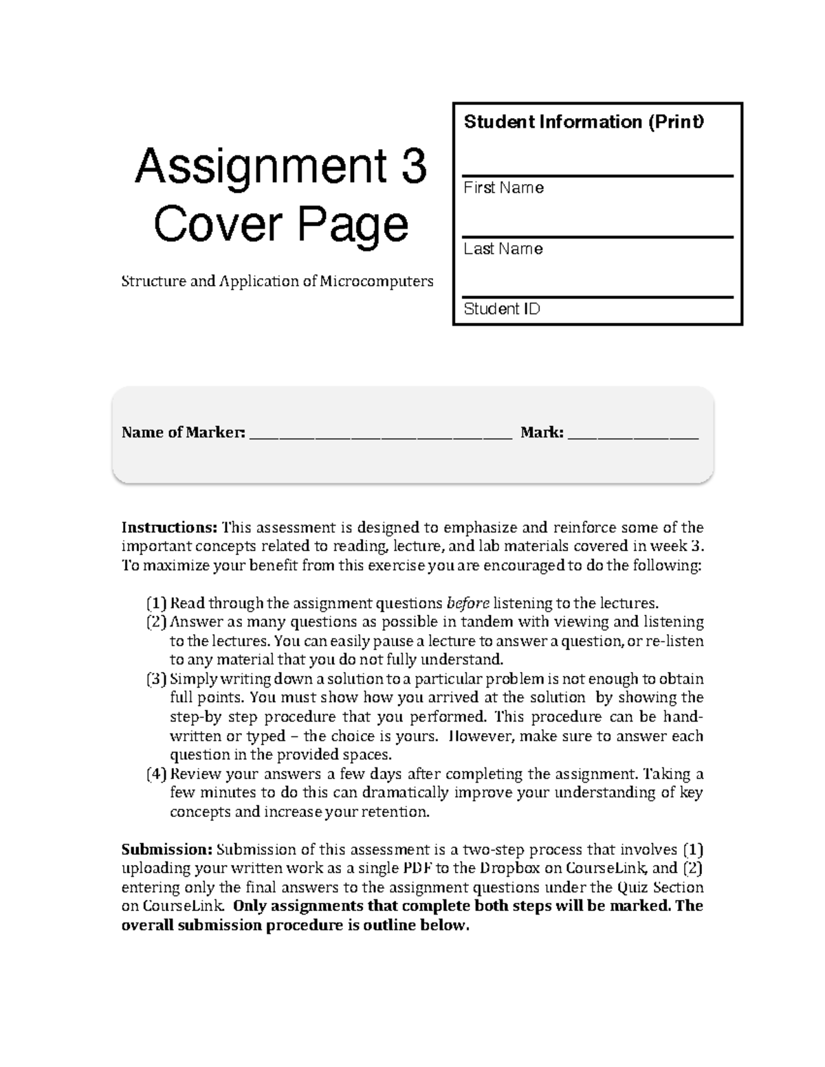 A3 - Assignment Description - Assignment 3 Cover Page Structure and ...