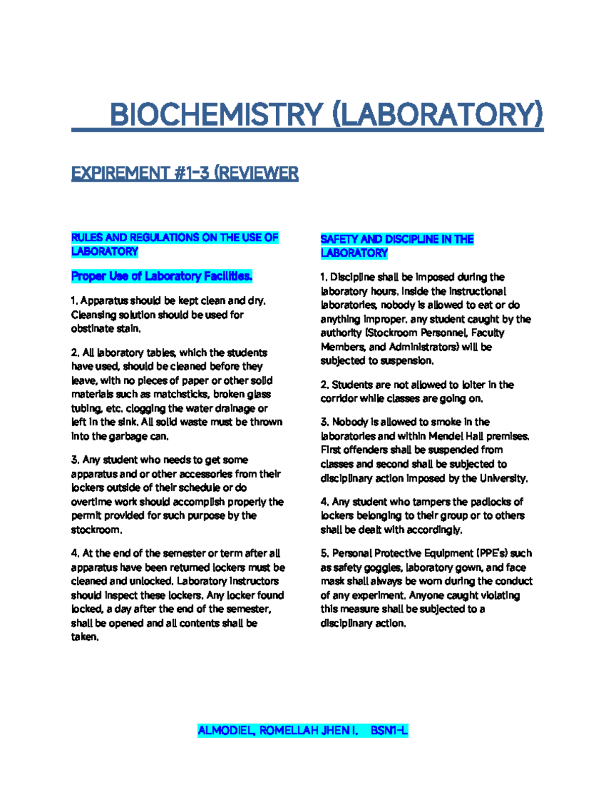 🧪 Biochemistry - Reviewer - 🧪 BIOCHEMISTRY (LABORATORY) EXPIREMENT # 1 ...