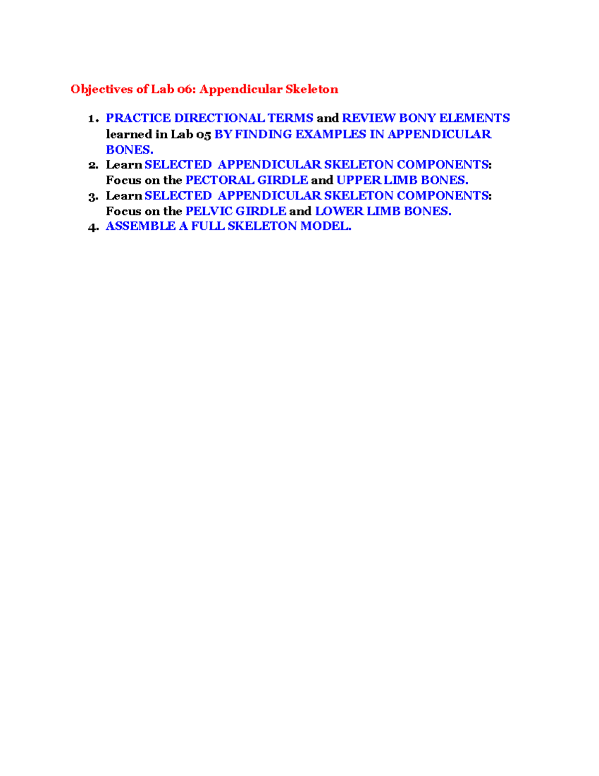 BIO233 Lab 06. Fall 2023. In-class Handout - Objectives of Lab 06: Appendicular Skeleton 1 ...