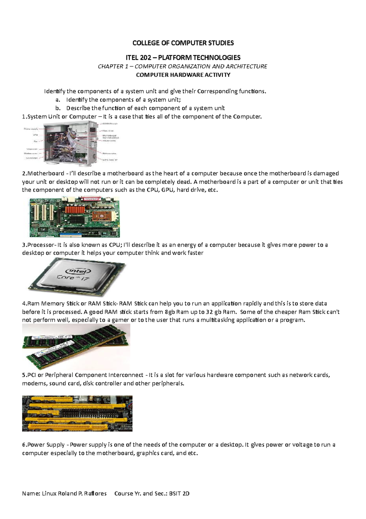 Week002-ACT-01- Computer Organization AND Architecture - COLLEGE OF COMPUTER STUDIES ITEL 202 ...