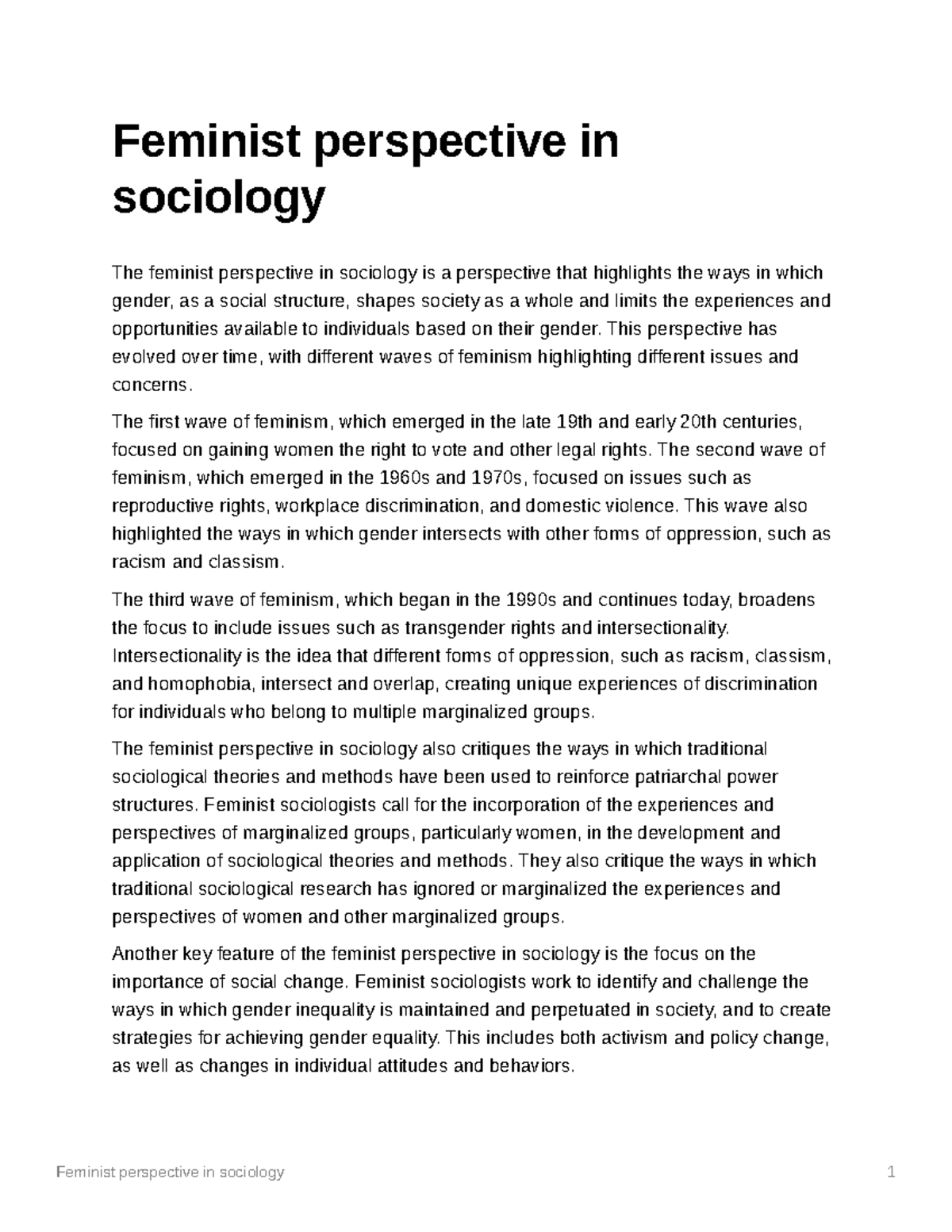 Feminist perspective in sociology - This perspective has evolved over ...