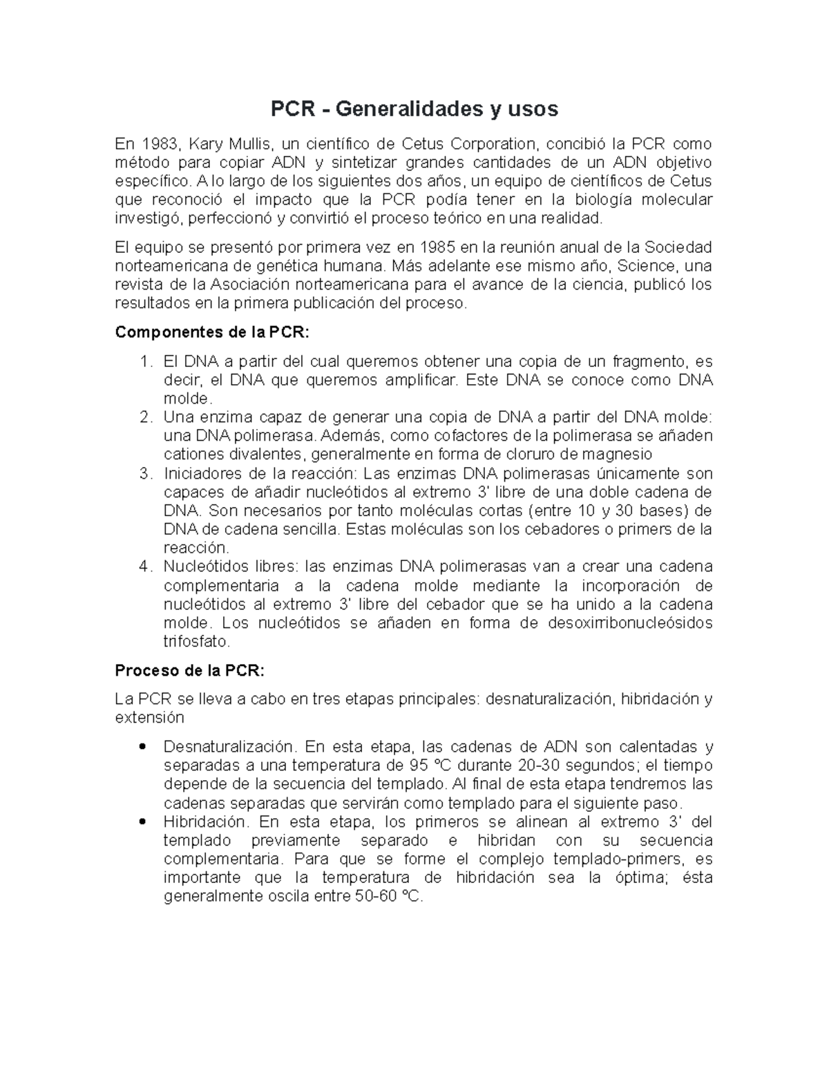 PCR - Generalidades PCR - A lo largo de los siguientes dos años, un ...