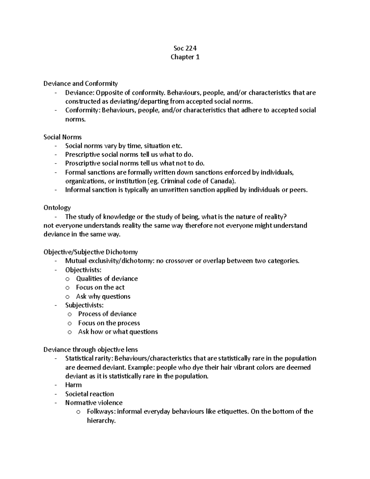 Chapter 1 - lecture notes - Soc224 - UAlberta - Studocu