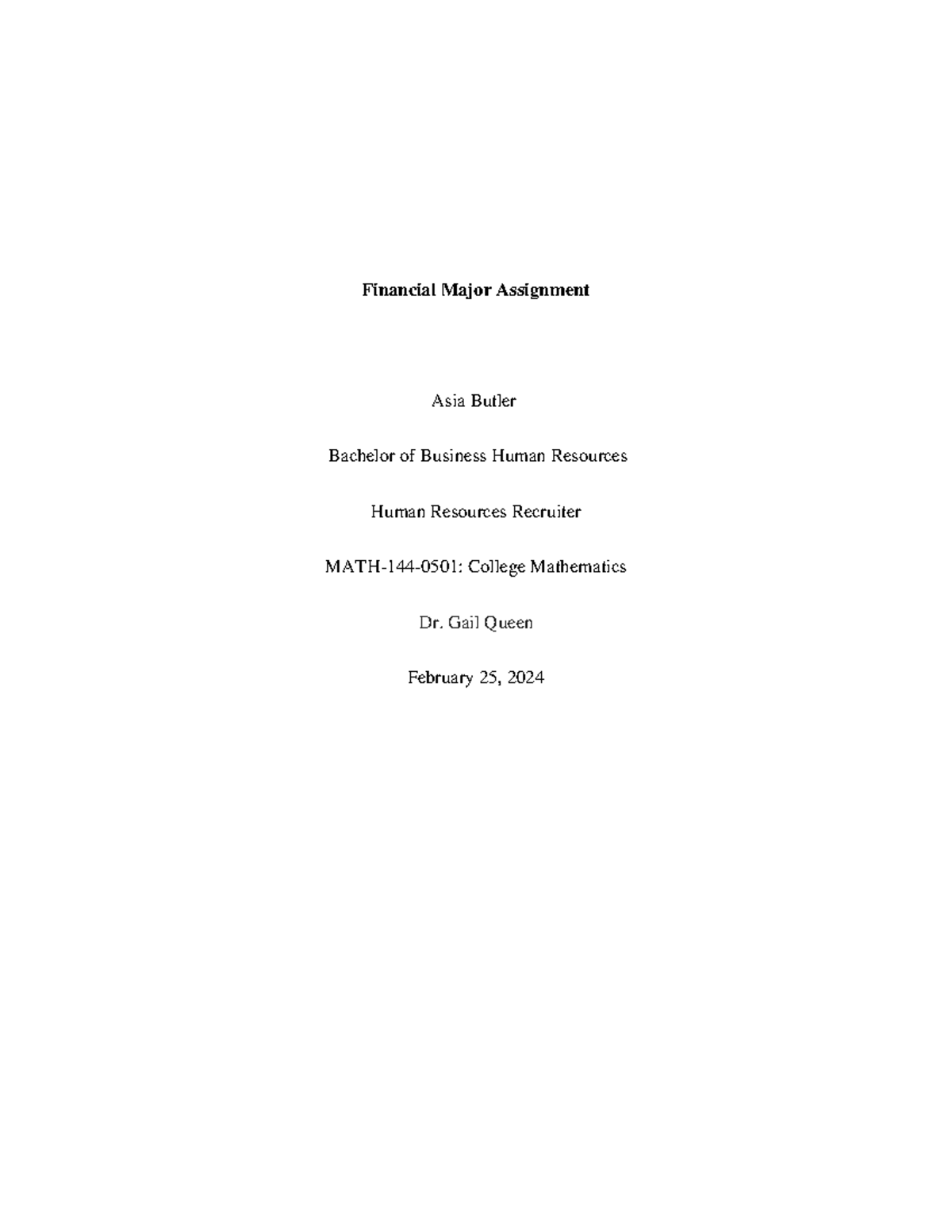 Financial Major Assignment - Gail Queen February 25, 2024 Income and ...