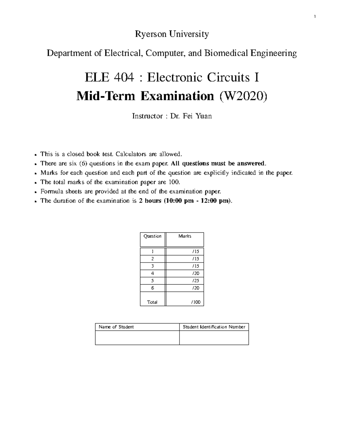 Ele404 midterm w2020 - notes - Ryerson University Department of ...