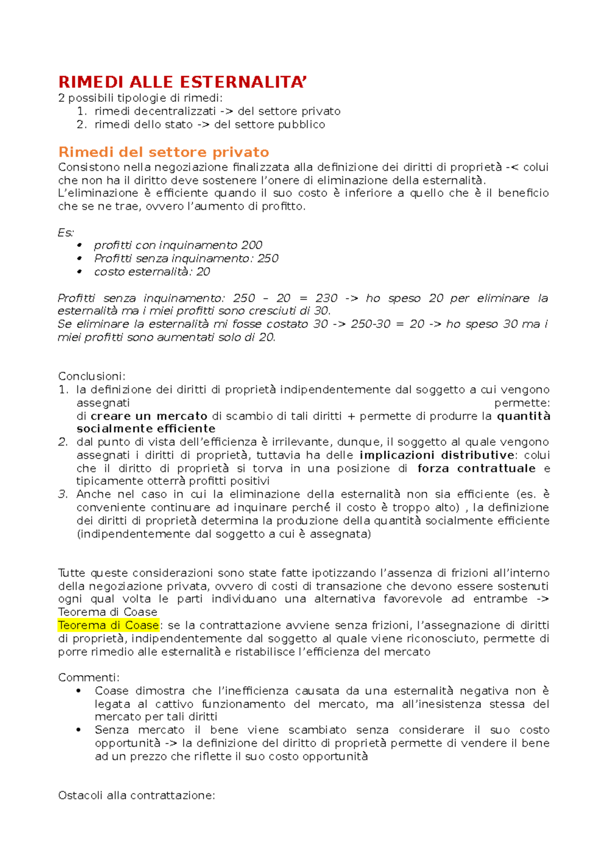 Esternalita' Riassuntino - RIMEDI ALLE ESTERNALITA’ 2 possibili ...