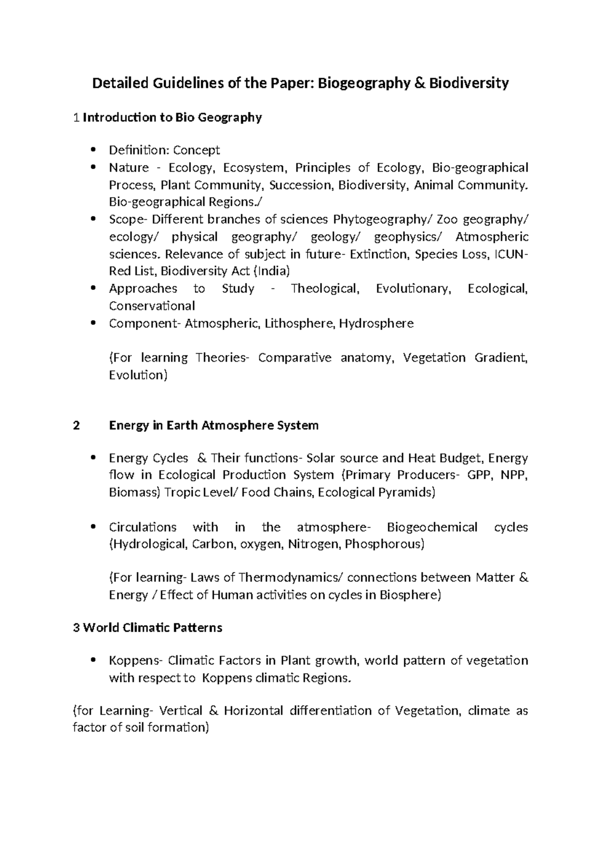 Guidelines Bio Geography - Detailed Guidelines of the Paper ...