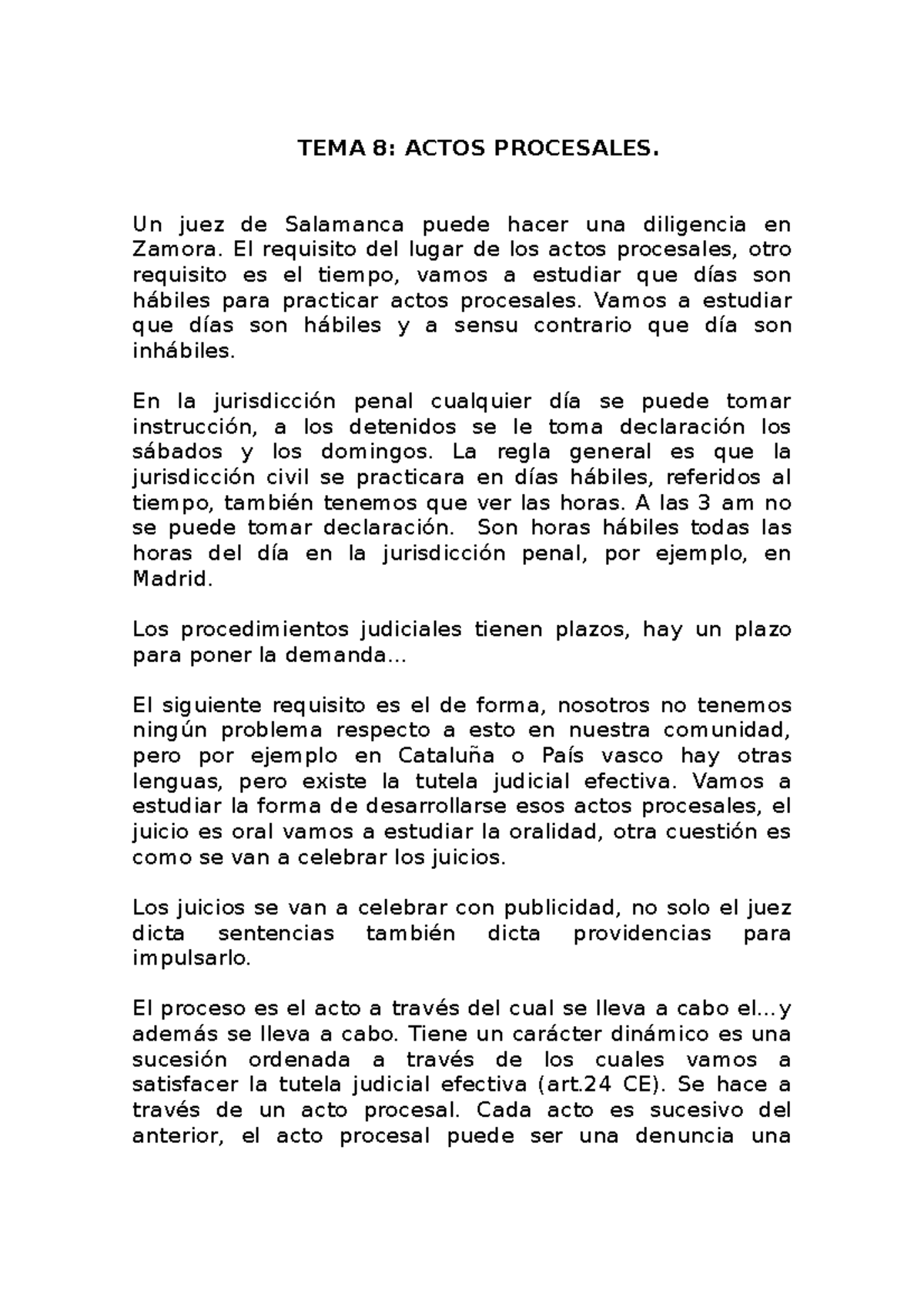 TEMA 8 Actos Procesales. El proceso. - Derecho Procesal Civil - USAL ...