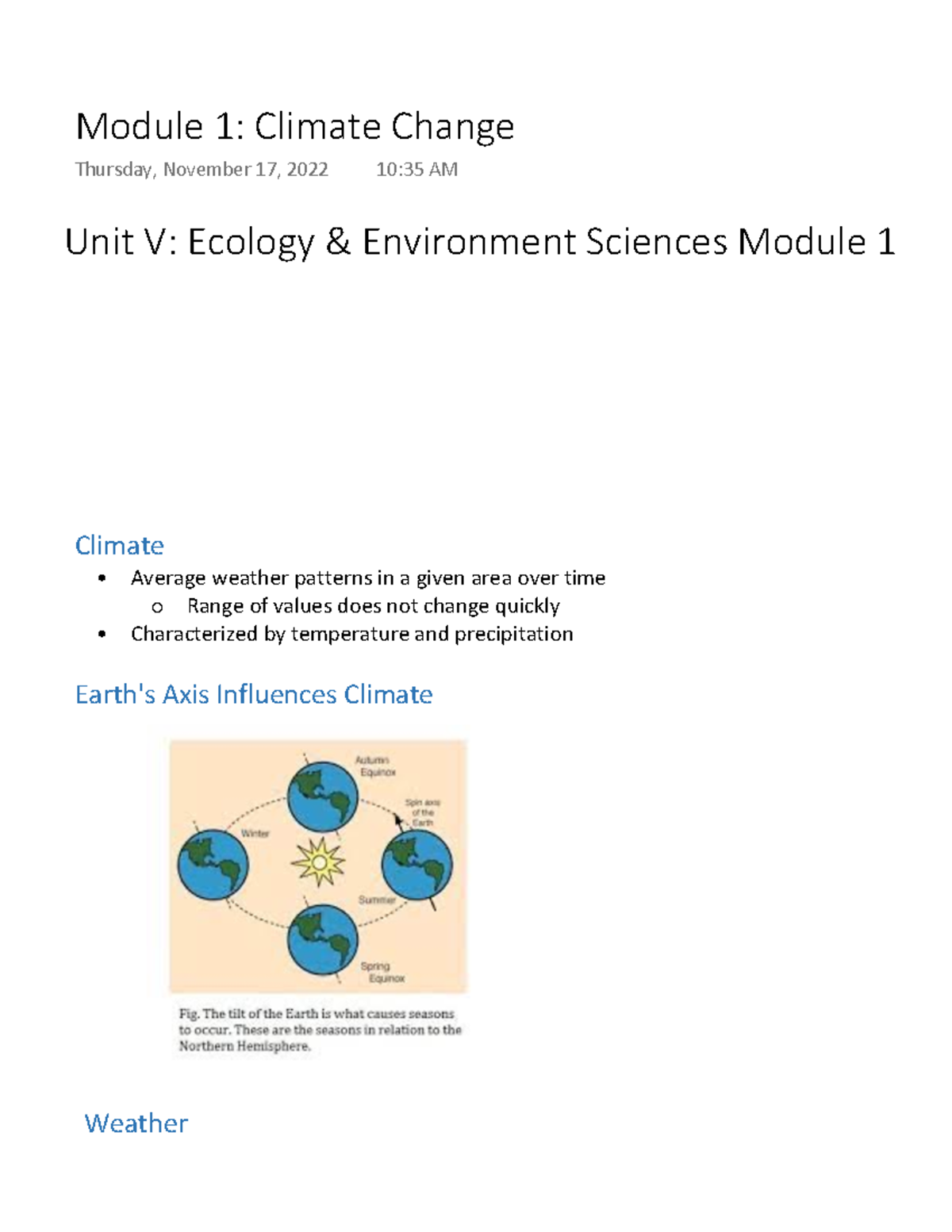 Module 1 Climate Change - Climate Average weather patterns in a given ...