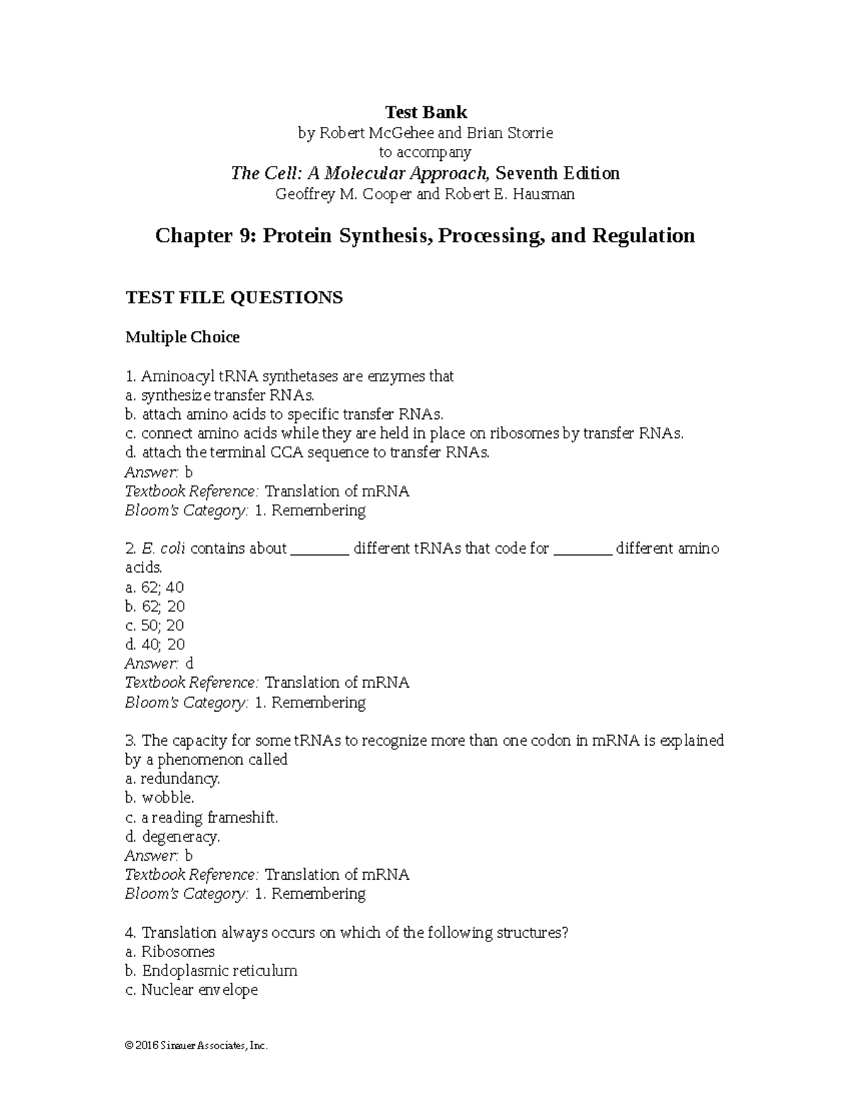 The Cell 7e Ch09 Test Bank - Test Bank by Robert McGehee and Brian ...