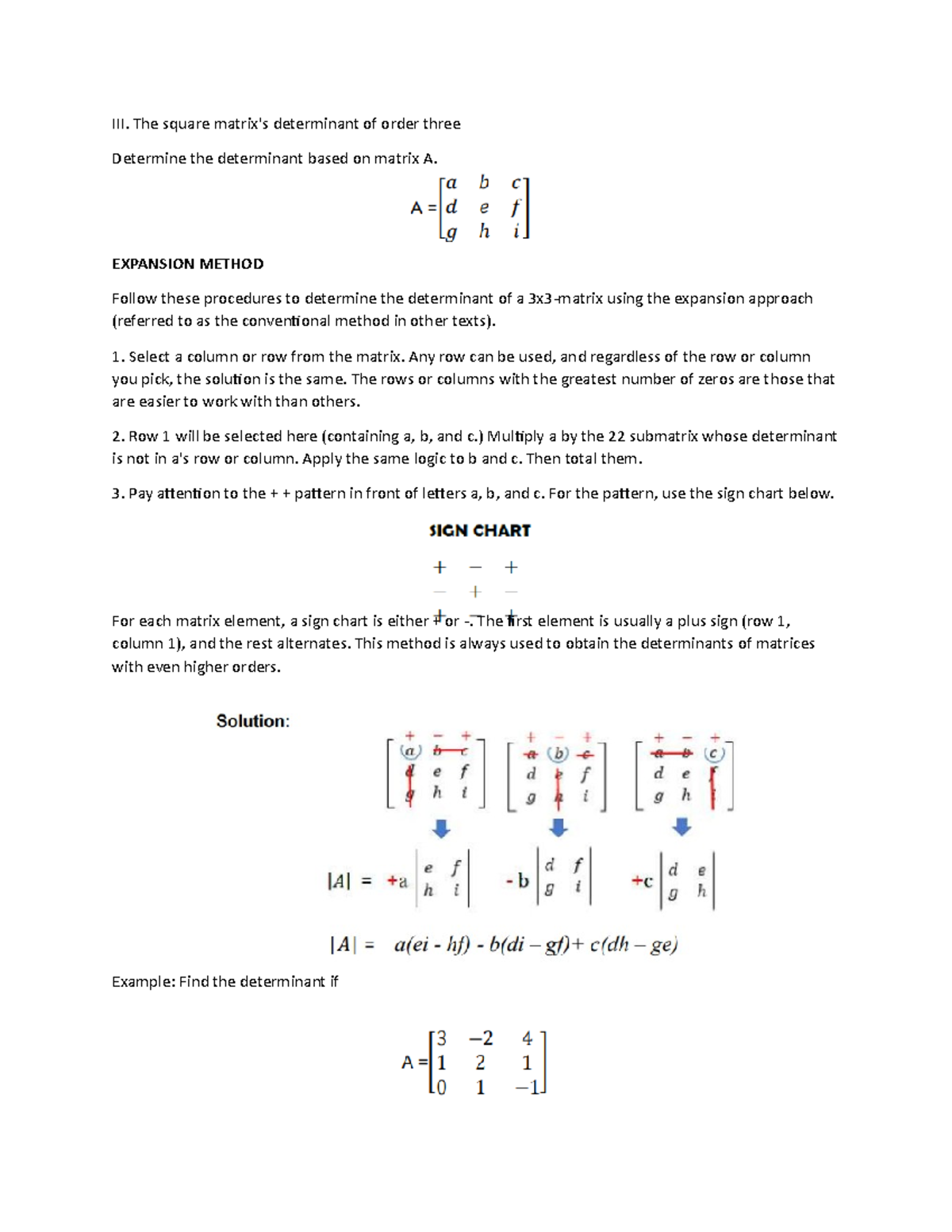 Operations OF Matrices PART 2 B - III. The square matrix's determinant ...