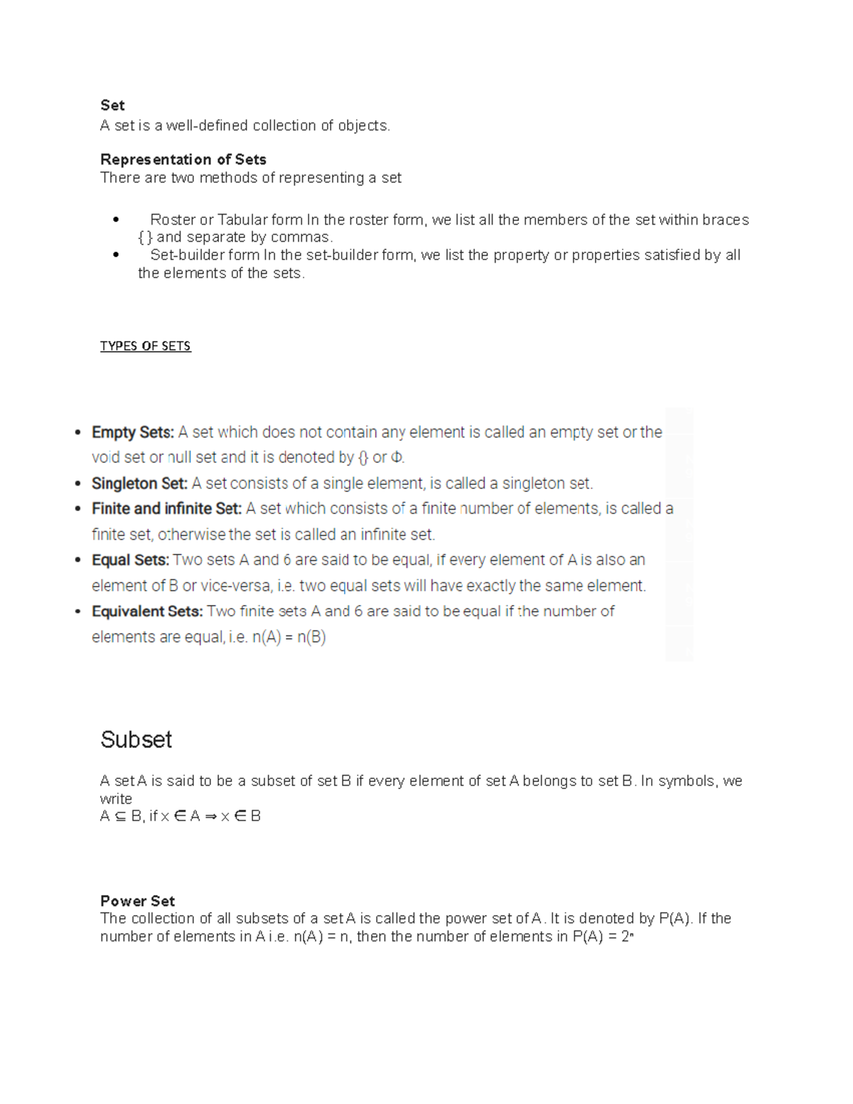 Set - not applicable - Set A set is a well-defined collection of ...