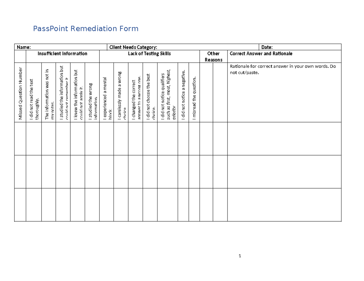 Pass Point Remediation Form 2023 - PassPoint Remediation Form Name ...