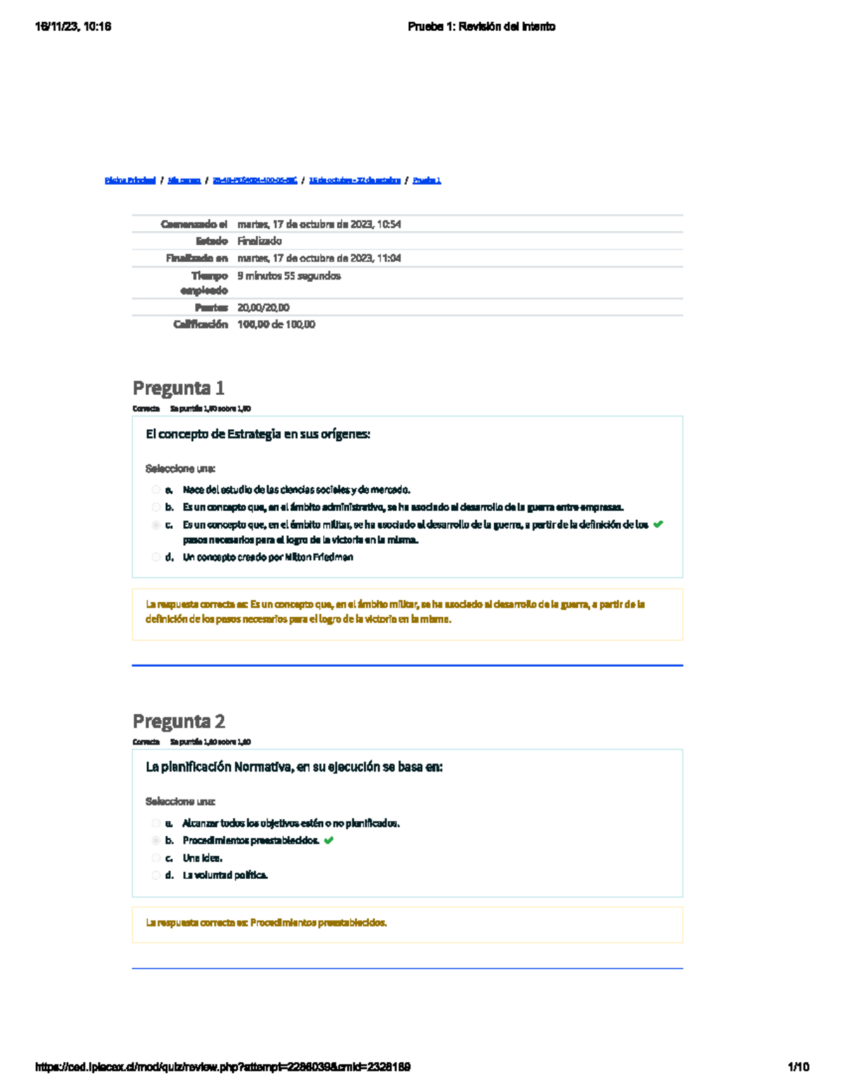 Prueba 1 100% - Planificacion Estrategica - Studocu