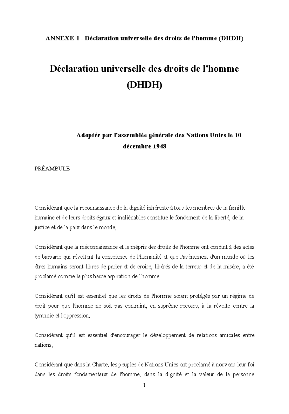 Declaration Universelle des Droits de l Homme () (Z-Library) - ANNEXE 1 ...