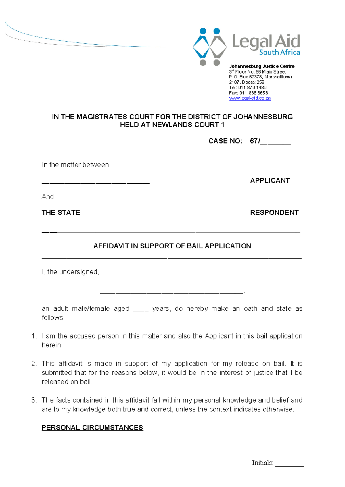 Bail affidavit DC - Schedule 5 bail application - Johannesburg Justice ...