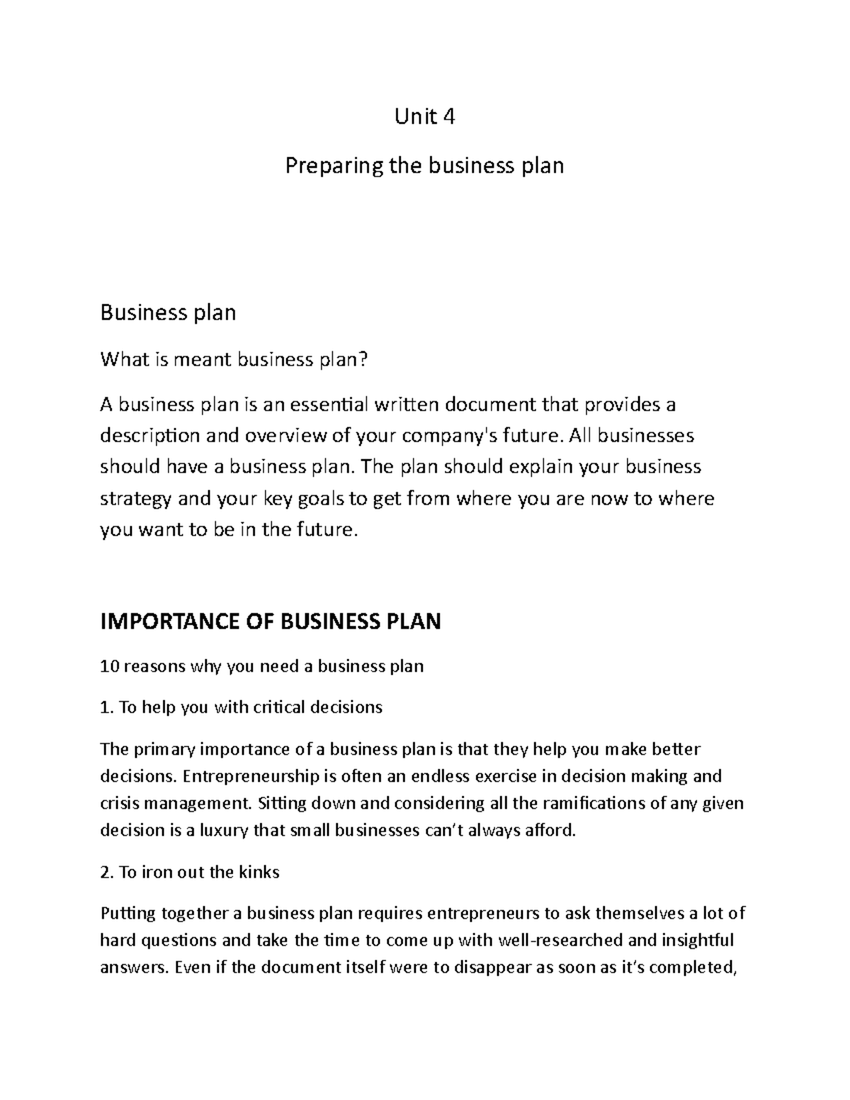 Unit 4-WPS Office - Management notes - Unit 4 Preparing the business ...