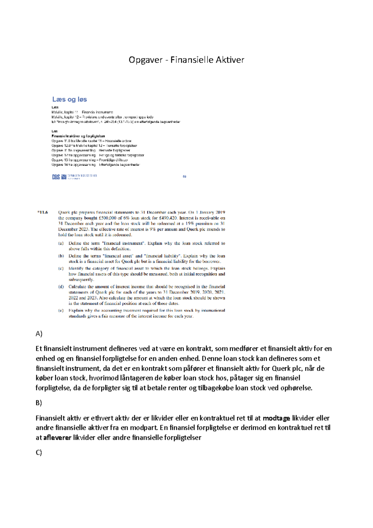 Opgavesamling - Finansielle aktiver - Opgaver - Finansielle Aktiver A ...