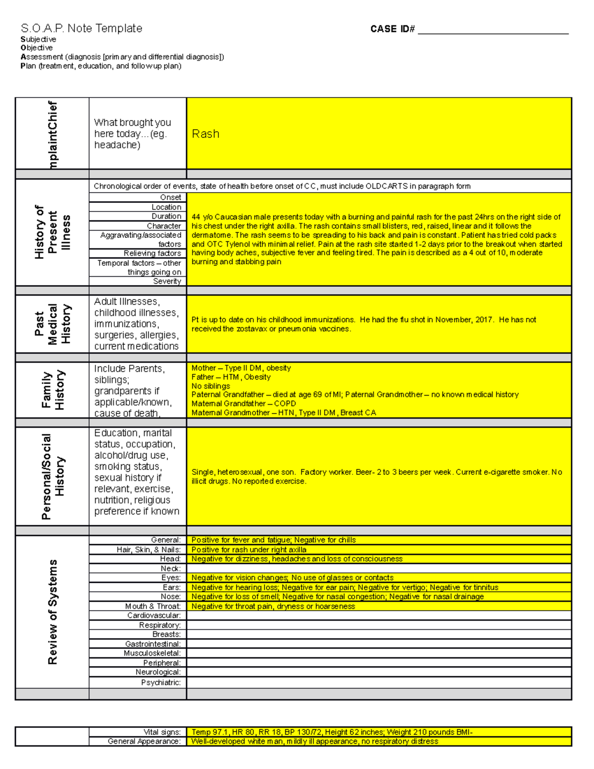 SOAP Note Template Example - S.O.A. Note Template CASE ID ...
