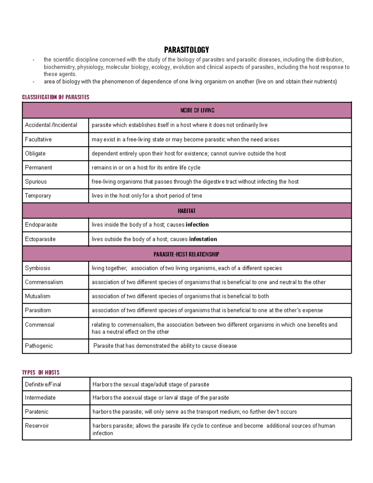 Parasitology Notes - PARASITOLOGY the scientific discipline concerned ...
